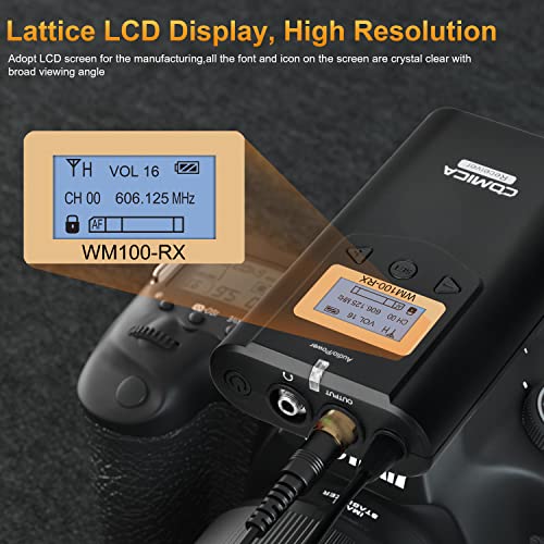 comica CVM-WM100 - Wireless Microphone System for Cameras, Camcorders, Smartphones, Laptops, Professional UHF 48-Channel Wireless Lavalier Lapel Microphone for Video Recording Interview Youtubers