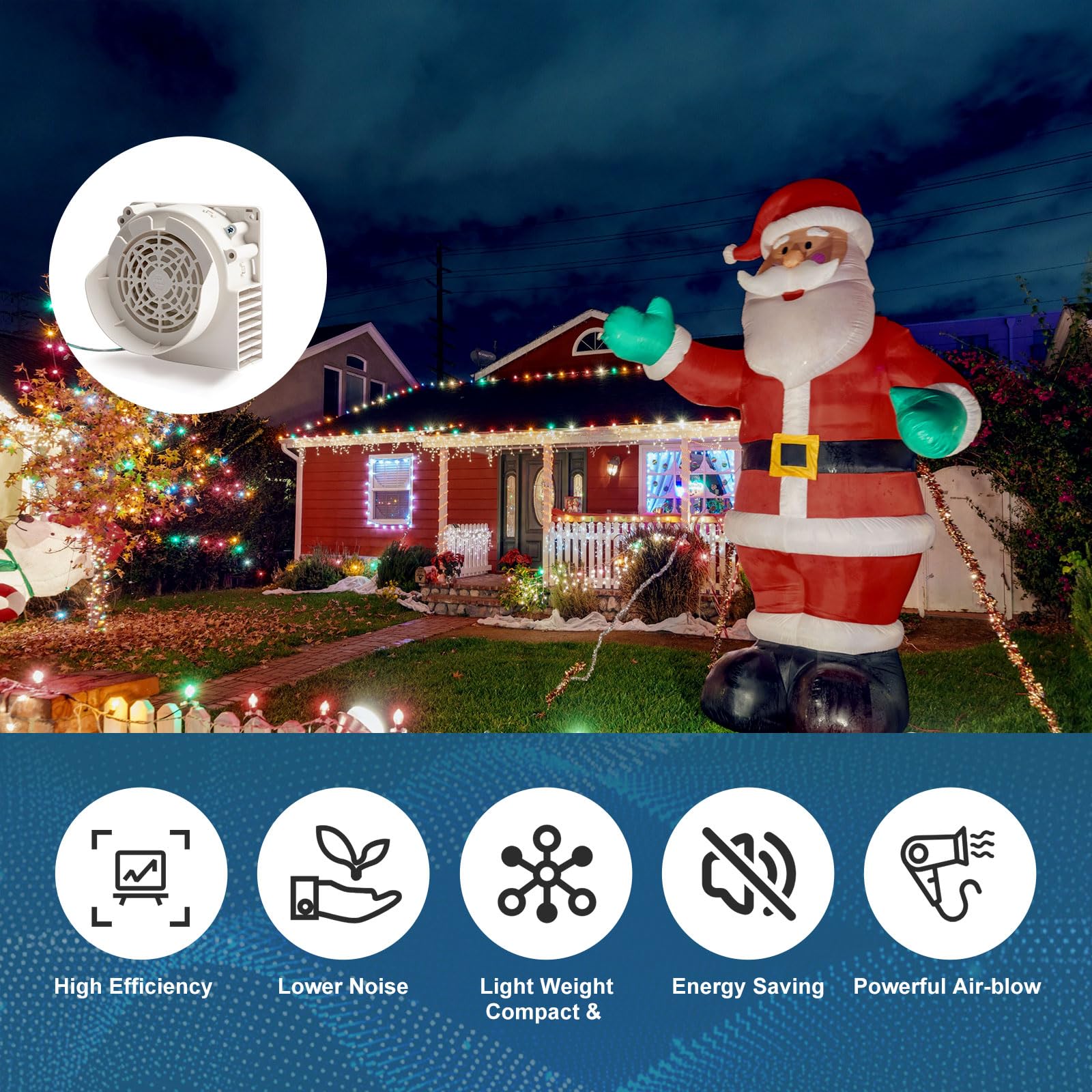 Ceenna 2 Set Air Blower for Inflatables Replacement, White Inflatable Motor Fan Blower with 3 LED Light String and Adapter for Christmas Yard Indoor Outdoor Xmas Holiday Decorations (12V 1.5A)