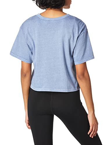 Champion Women's Lightweight Cropped Tee, VINTAGE DYE WILDFLOWER PALE BL, LARGE