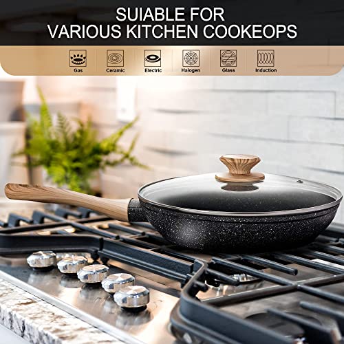 MICHELANGELO Frying Pan Set, Frying Pans Nonstick, Non Stick Frying Pan Set with Bakelite Handle, Nonstick Pans Set, Stone Skillets 2 Piece, frying pan set with lids, 8"+10" Stone Frying Pans