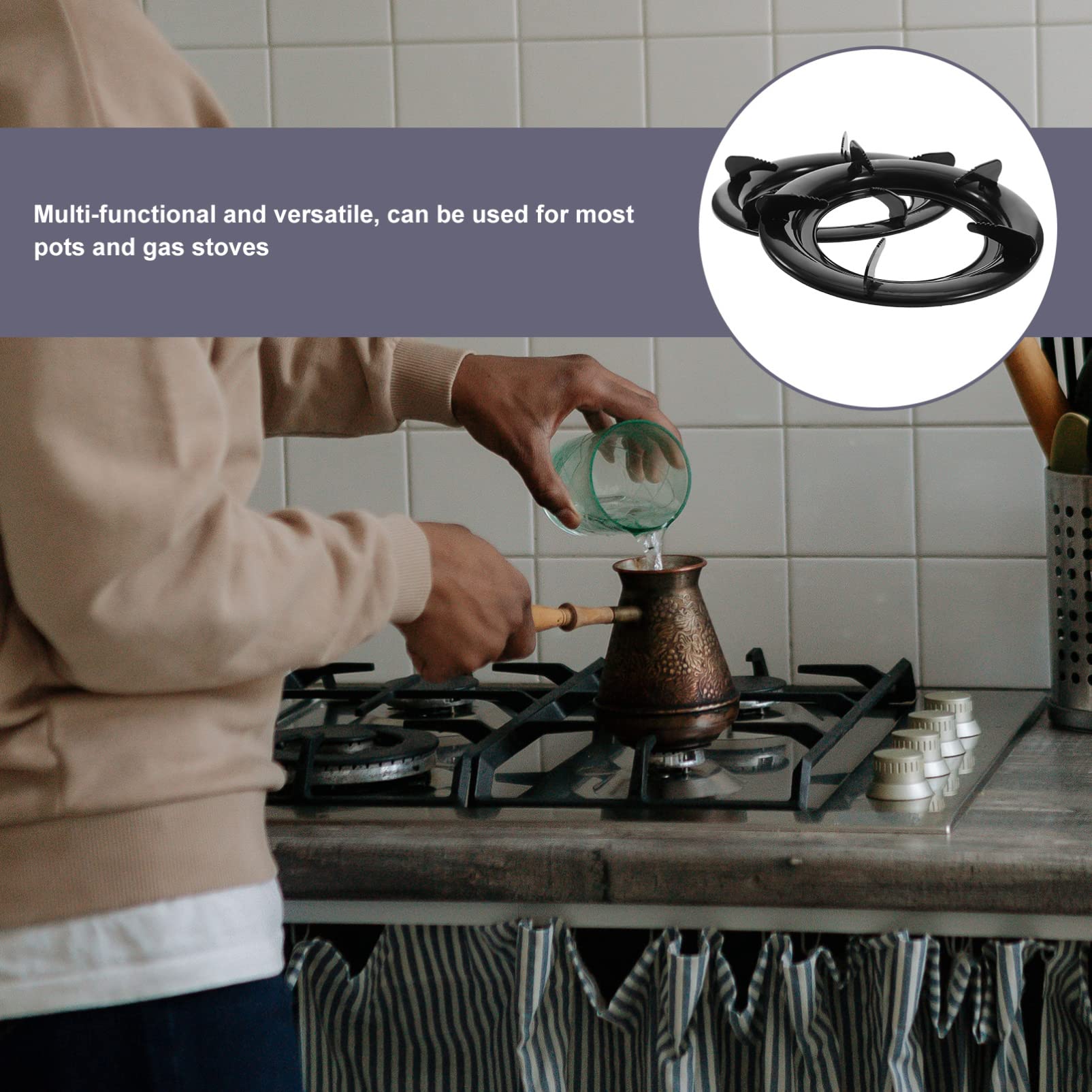 DOITOOL Wok Ring Cast Iron 2PCS- Universal Wok Ring for Gas Stove- Non Slip Wok Support Ring Wok Stand for Gas Stove Rack Accessories Cookware Accessories ( Black/ 9in )