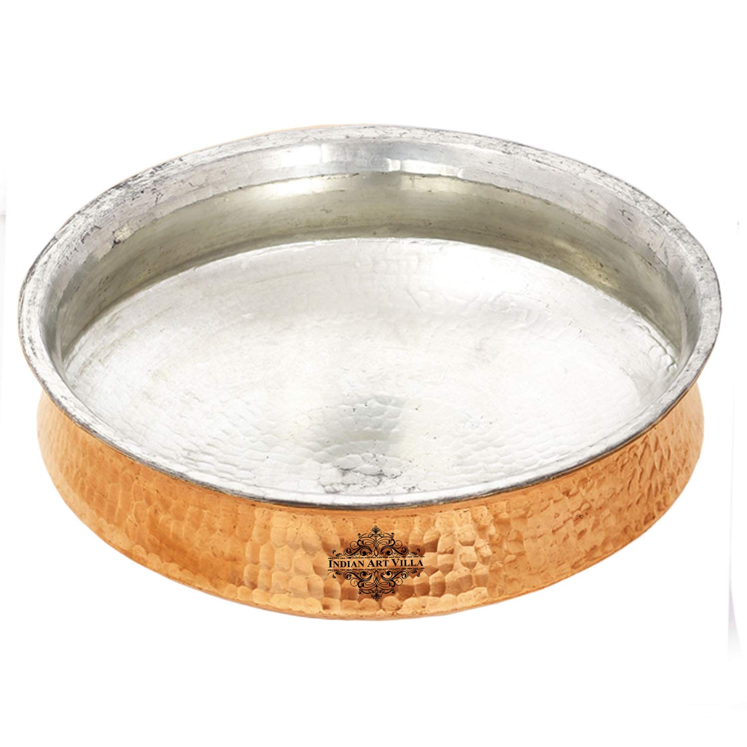 Indian Art Villa Copper Hammered Lagan Handi Chaffing Dish Pan With Tin Lining, Cookware & Serveware, Capacity -6 Liter, Hyderabadi Dum Biryani Rice and Veg/Nonveg