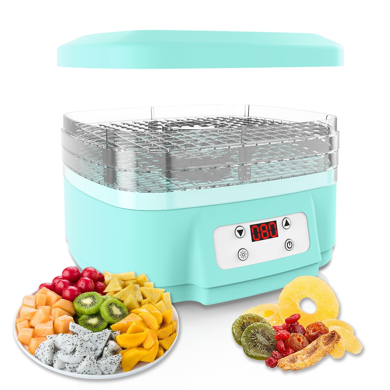 FREZORA Food Dehydrator Machine for Fruit and Jerky, Fruit,Vegetables and More, 3 BPA-Free Trays, Adjustable Temperature, 24 Hour Timer + Auto Shutoff