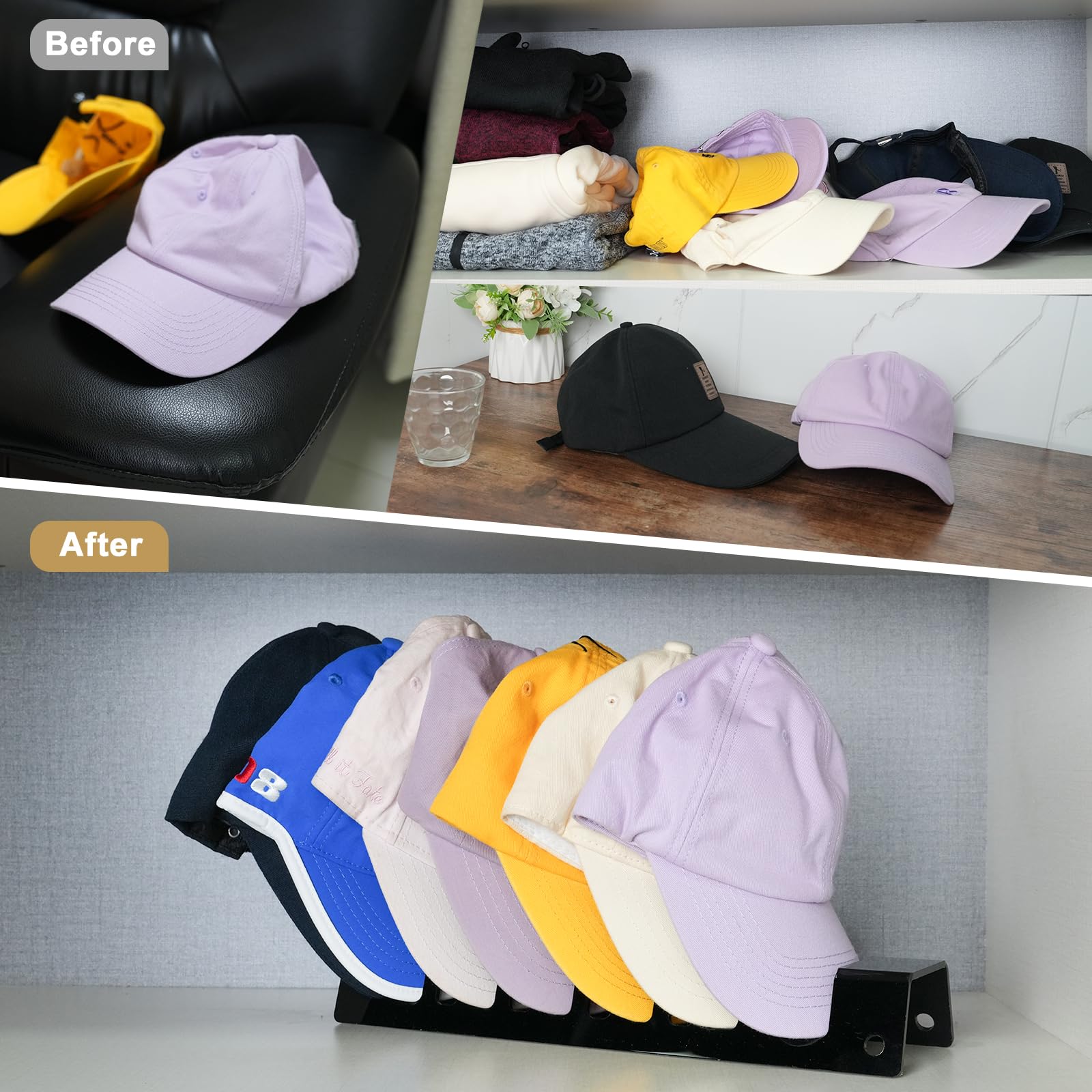 FOLLOWIN Hat Stand Organizer for Baseball Caps,Acrylic Hat Holder for Closet Countertop Display,2 Pack Baseball Caps Display and Organizer,Holds 24 Hats,Clear