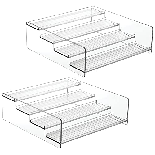 mDesign Plastic Kitchen Spice Bottle Rack Holder, Food Storage Organizer for Cabinet, Cupboard, Pantry, Shelf - Holds Spices, Jars, Baking Supplies, 4 Levels, 2 Pack - Ligne Collection - Clear