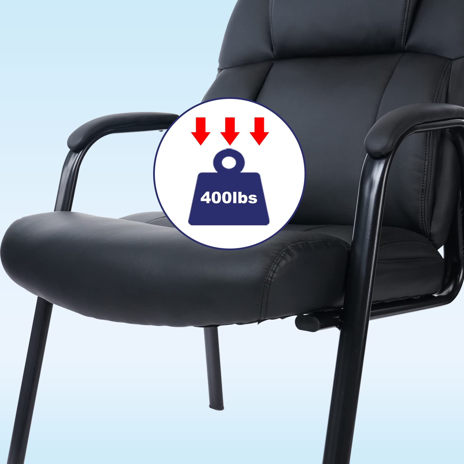 CLATINA Big & Tall 400 lb. Guest Chair, Leather Reception Chairs with Sled Base and Padded Arm Rest for Waiting Room Office Home and Meeting Conference-Black