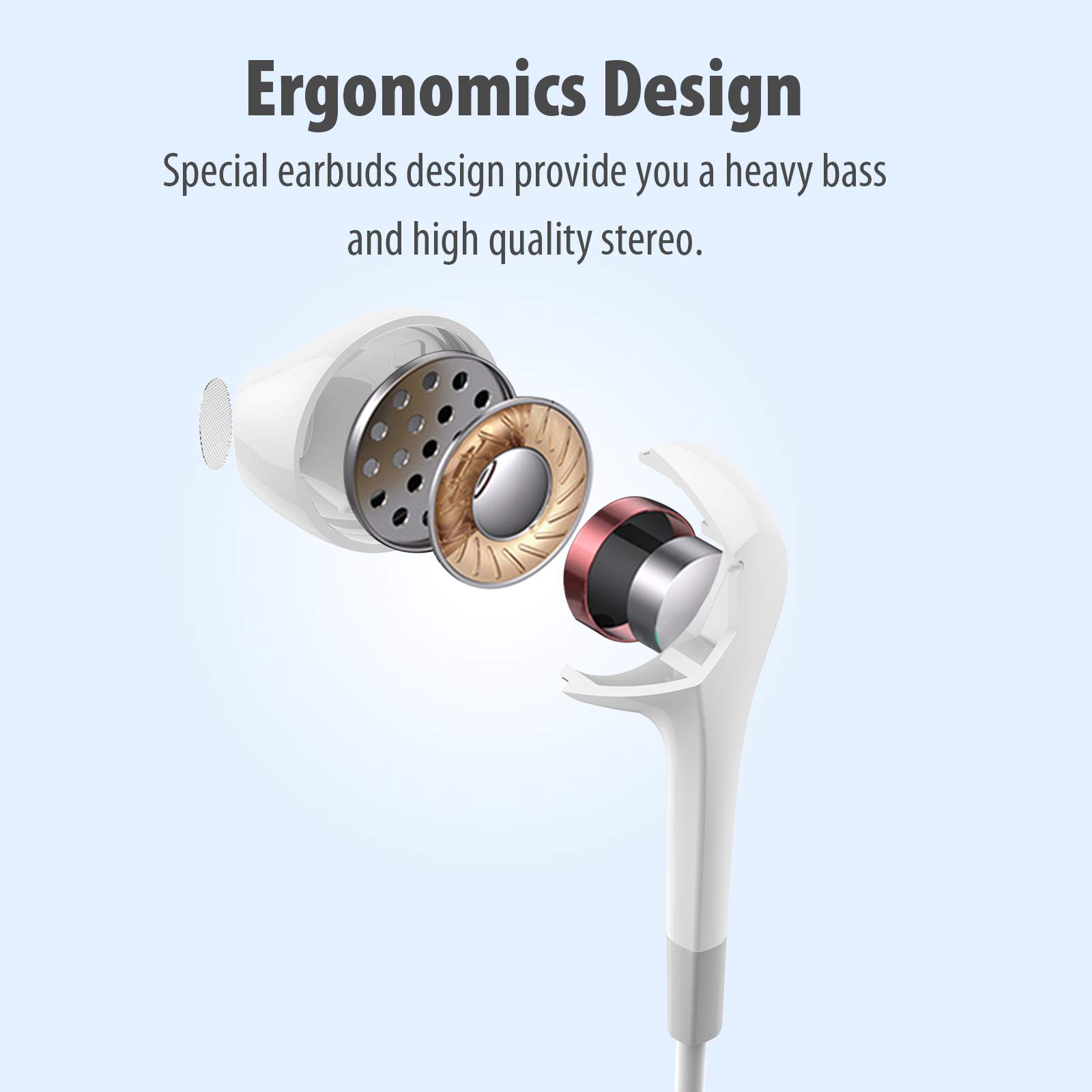 Earbuds Headphones 5 in One Pack, Wired Earbud with Heavy Bass Stereo Noise Blocking, Microphone, Compatible with iPhone, Android Phones, Laptops, Computers, iPad or Any Device with 3.5mm Interface