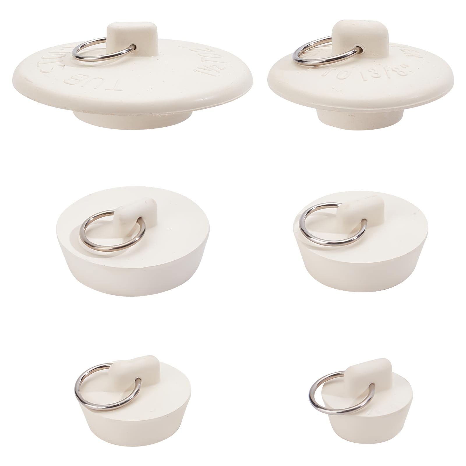 GORGECRAFT 6PCS Drain Stopper Tub Stopper Set Rubber Sink Stopper Drain Plug with Pull Ring for Bathtub Kitchen Bathroom and Laundry Sink Drain Cover Kit in 6 Different Sizes (White)