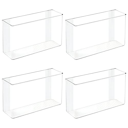mDesign Plastic Adhesive Storage Organizer Container Bin for Kitchen Shelf, Countertop, Cabinet, or Pantry Organization - Space Saving for Sandwich Bag, Plastic Wrap, Linge Collection - 4 Pack - Clear