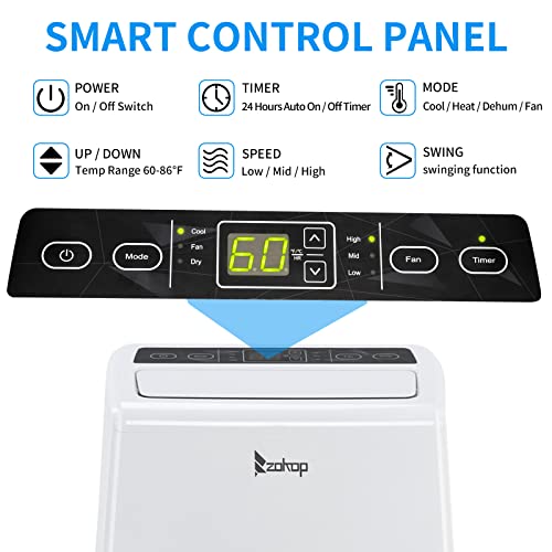 ROVSUN 13000 BTU 4-in-1 Portable Air Conditioner, Heater, Dehumidifier, Fan for Rooms Up to 550 sq ft Floor AC with Remote Control & Rolling Wheels & Window Installation Kit, White