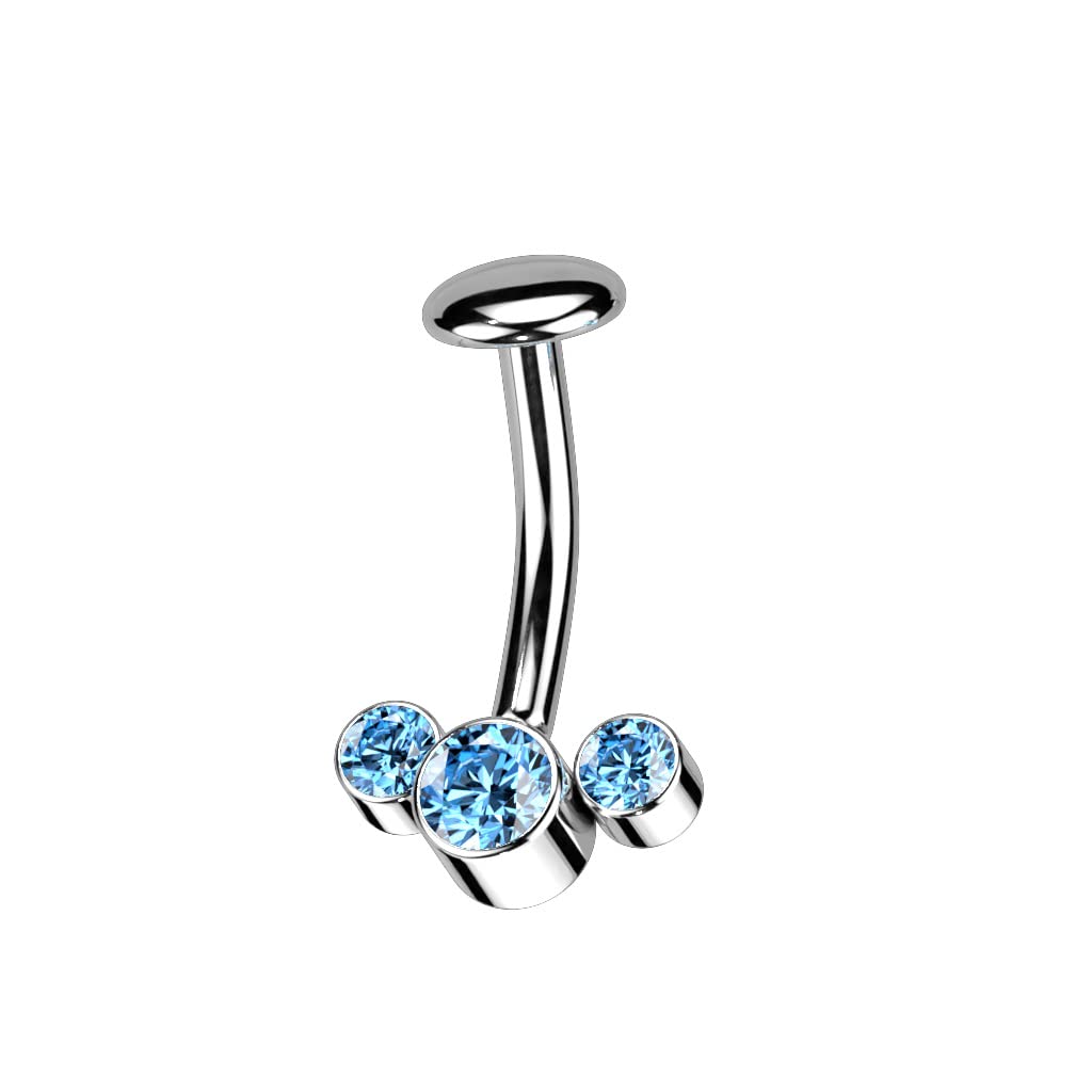 Dynamique Implant Grade Titanium Threadless 5mm Convex Disc Floating Belly Ring With 3-Bezel Set Round CZ Fan (Sold Per Piece)