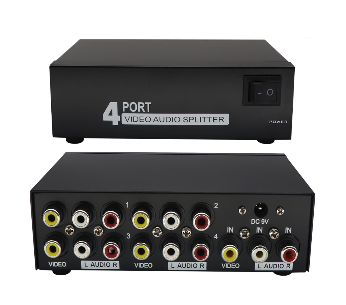 RCA Splitter with 4-Way Audio Video RCA Switch Box + RCA Cable, 4 Way Port Splitter RCA Audio Video AV Switch Box Game Selector (4 in 1 Out- B)