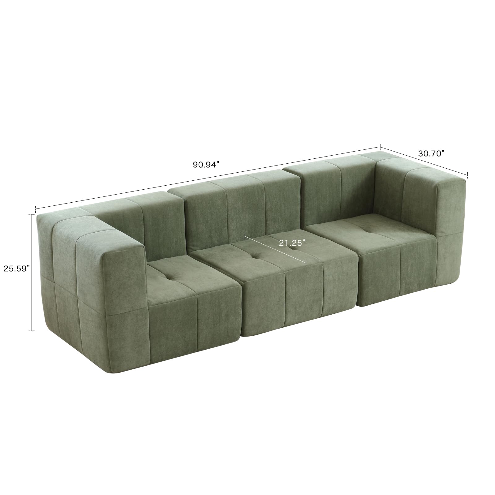 FUKAYI Modular Sectional Sofa Couch Modern Compressed Sofa Couch 3-Seat Foam Couch for Living Room, Apartment, Studio, Office,Ivory