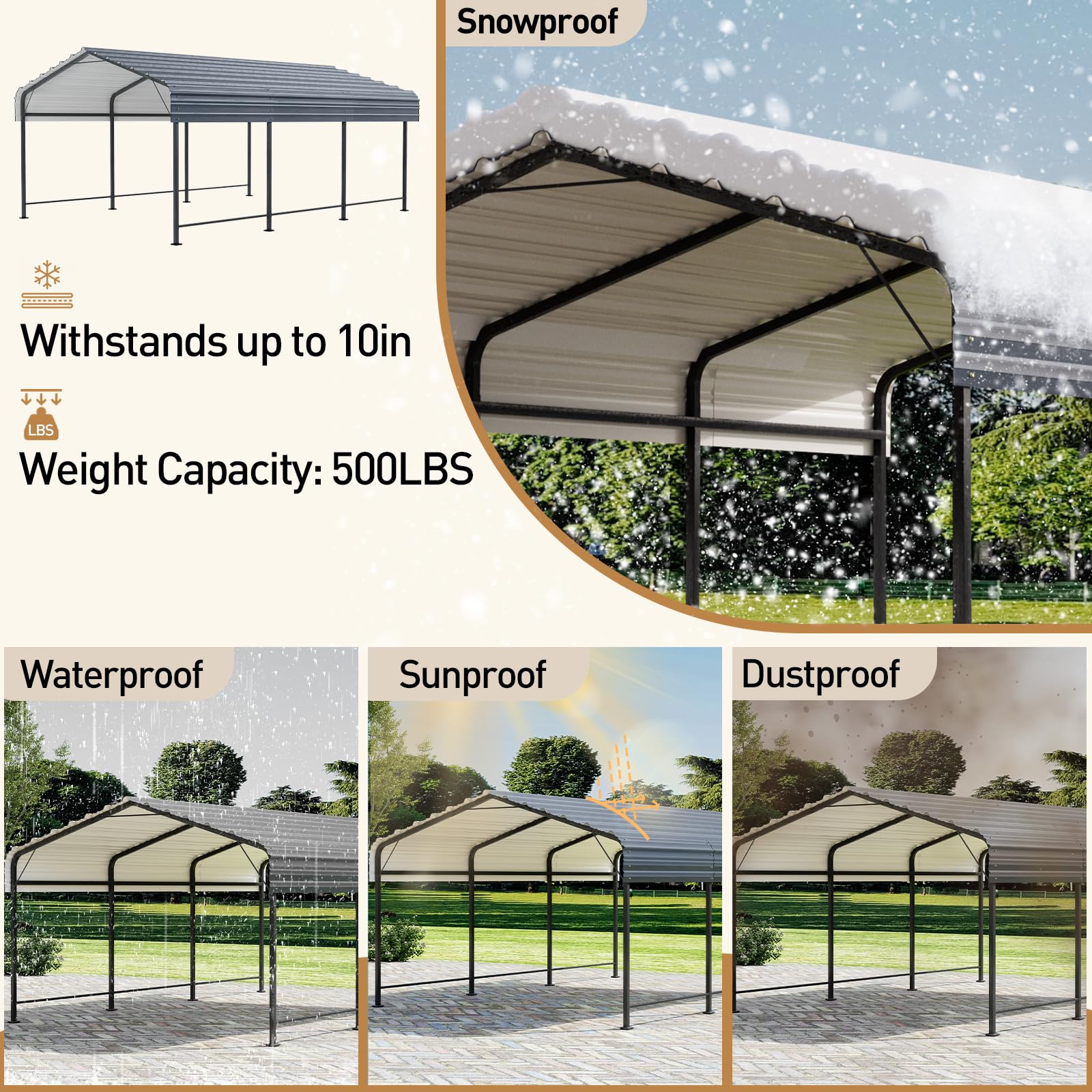 COSIEST 10' × 10' Carport, Outdoor Garage Car Shelter