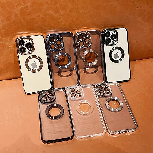 LOOBIVAL for iPhone 13 Pro Case with Camera Lens Protector, Logo View for Women Men, Soft Plating Transparent Slim Ultrathin Phone Cases for iPhone 13 Pro Clear Back Cover (for iphone13Pro,Black)