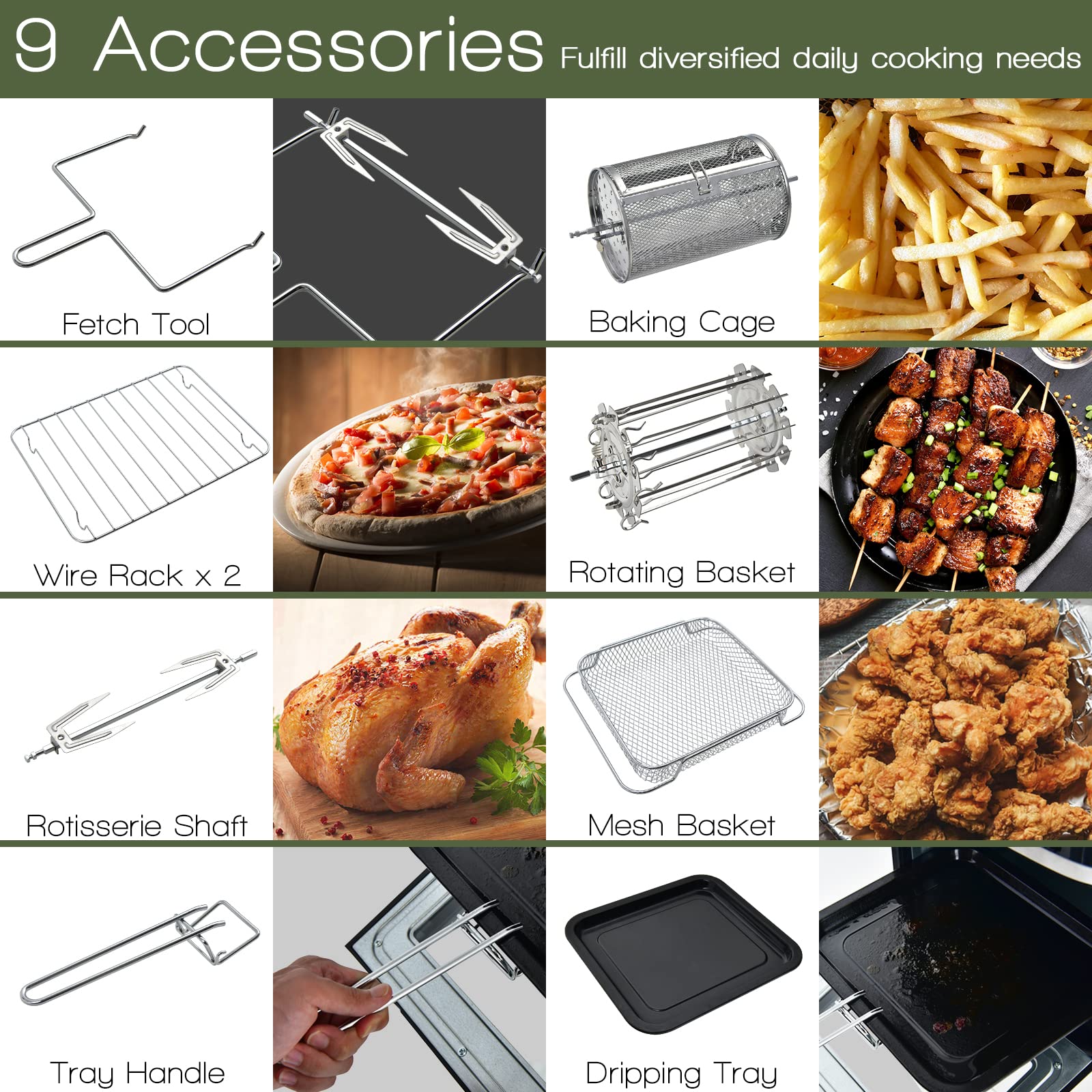 Costway 13.7-Quart Large Capacity Air Fryer with 8 Preset Cooking Menus, 360 Rapid Air Circulation Technology, 1700W Motor, Oil-Free Crispy Food, Smart Control Panel, 9 Accessories
