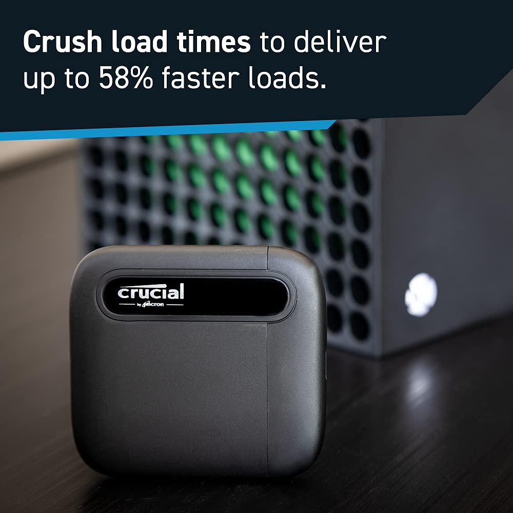 Crucial X6 1TB Portable SSD with USB-A adapter - Up to 800MB/s - PC and Mac - USB 3.2 External Solid State Drive - CT1000X6SSD9