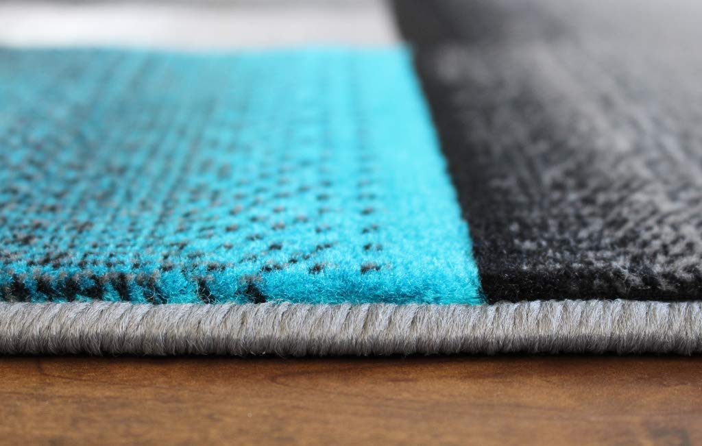 Masada Rugs, Modern Contemporary Area Rug, Turquoise Grey Black (6 Feet X 9 Feet)