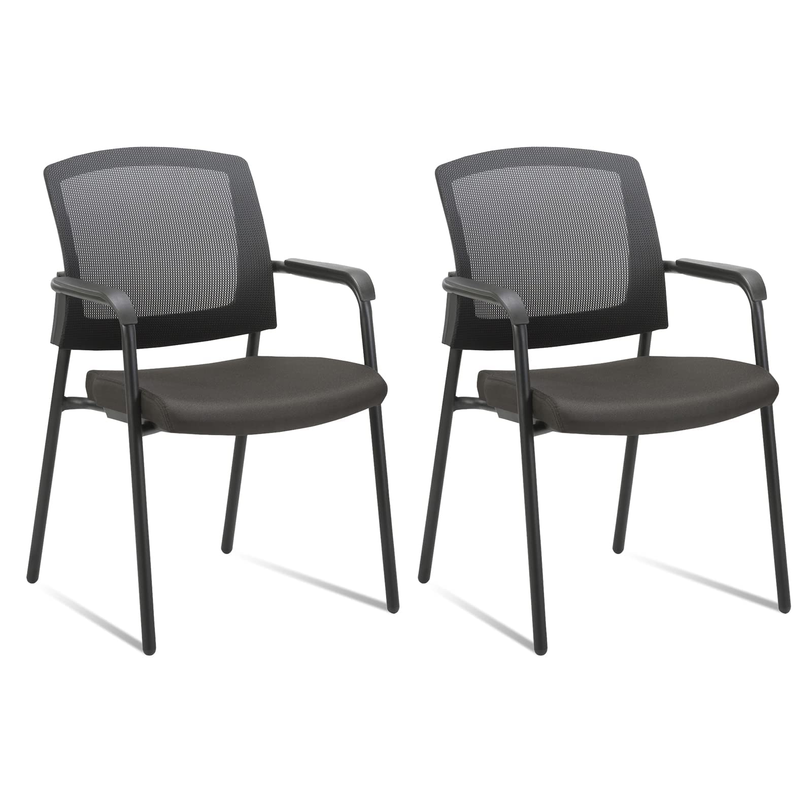 CLATINA Office Reception Guest Chair Mesh Back Stacking with Ergonomic Lumbar Support and Thickened Seat Cushion for Waiting Conference Room (Black, 2 Pack)
