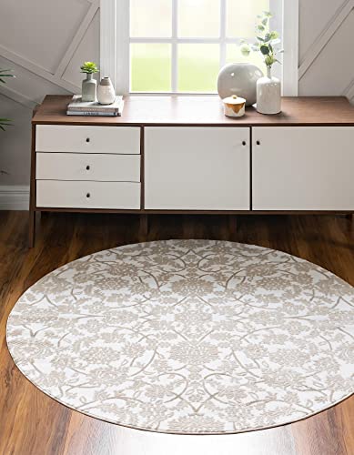Rugs.com Nepal Collection Rug β 3 Ft Round Snow White Medium Rug Perfect for Kitchens, Dining Rooms