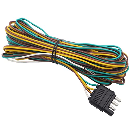 Ruibapa 25 Foot 4 Wire 4-Flat Trailer Light Wiring Harness Extension Kit with 18 Gauge White Ground Wire for Trailers P-O-016