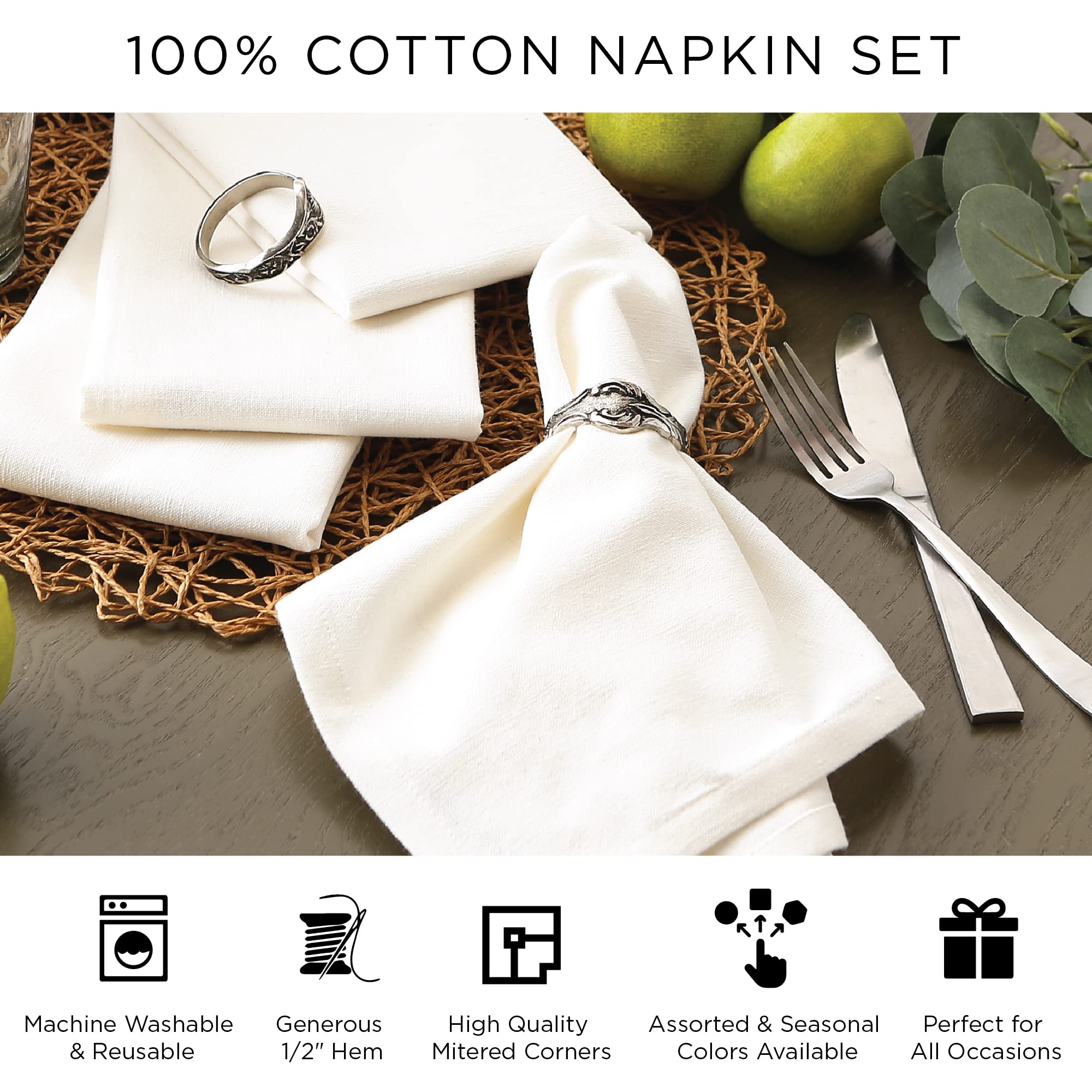 DII 100% Cotton Cloth Napkins, 18x18 Dinner Napkins, for Basic Everyday Use, Banquets, Weddings, Events, or Family Gatherings - Set of 4, Farm Fresh Stripe