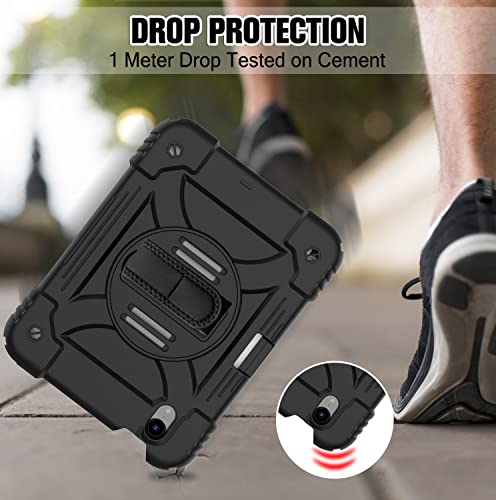 SUPNICE iPad Mini 6 Case (8.3 inch 2021 Release), iPad Mini 6th Generation Case, Shockproof Rugged Kids Case with [360 Rotating Stand] [2nd Pencil Holder] [Hand Strap] for iPad Mini 6th Gen 8.3-Black