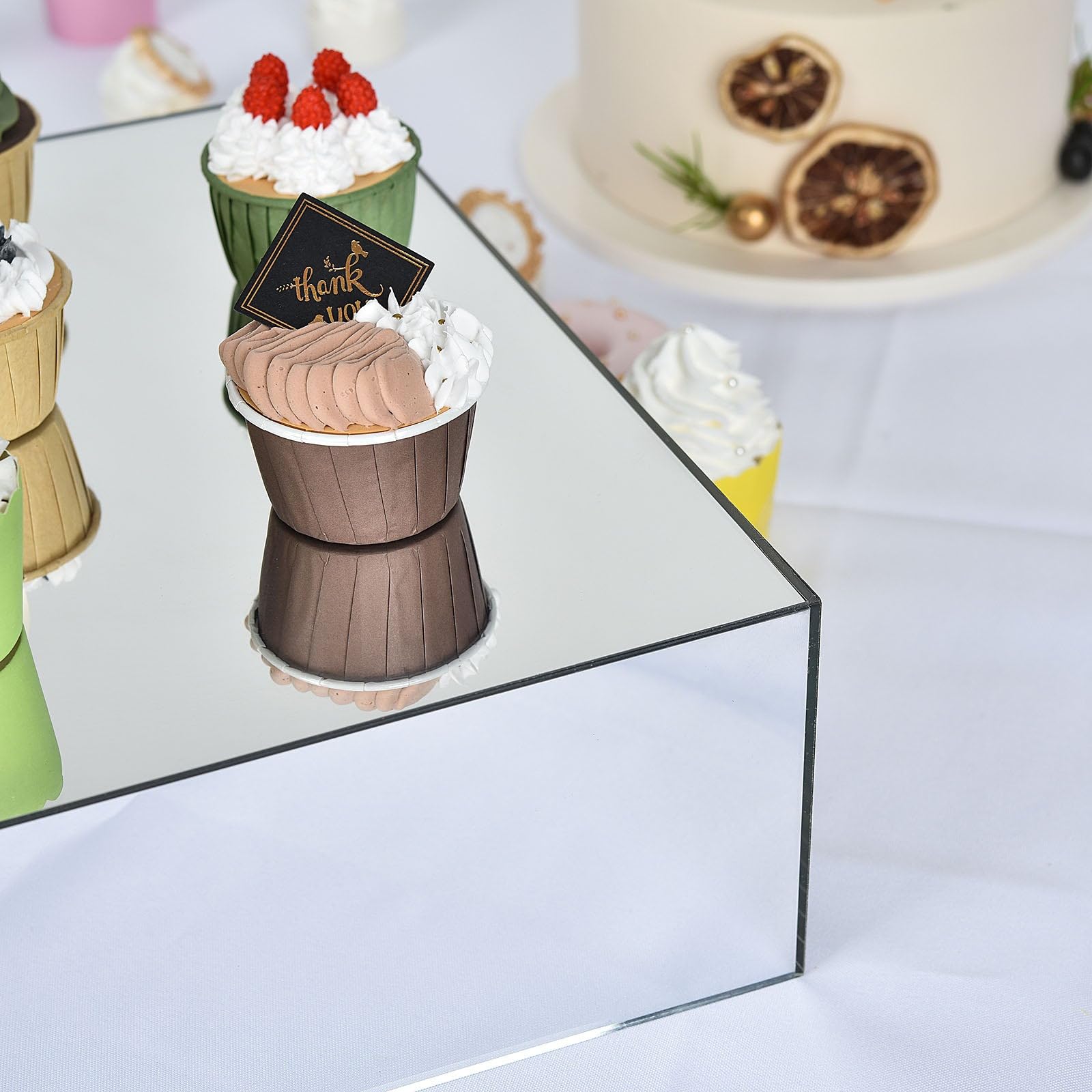 Efavormart 14"x14" | Silver Acrylic Cake Box Stand, Mirror Finish Display Box Pedestal Riser with Hollow Bottom