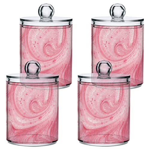 SUABO Plastic Jars with Lids,Pink MarbleStorage Containers Wide Mouth Airtight Canister Jar for Kitchen Bathroom Farmhouse Makeup Countertop Household,Set 4