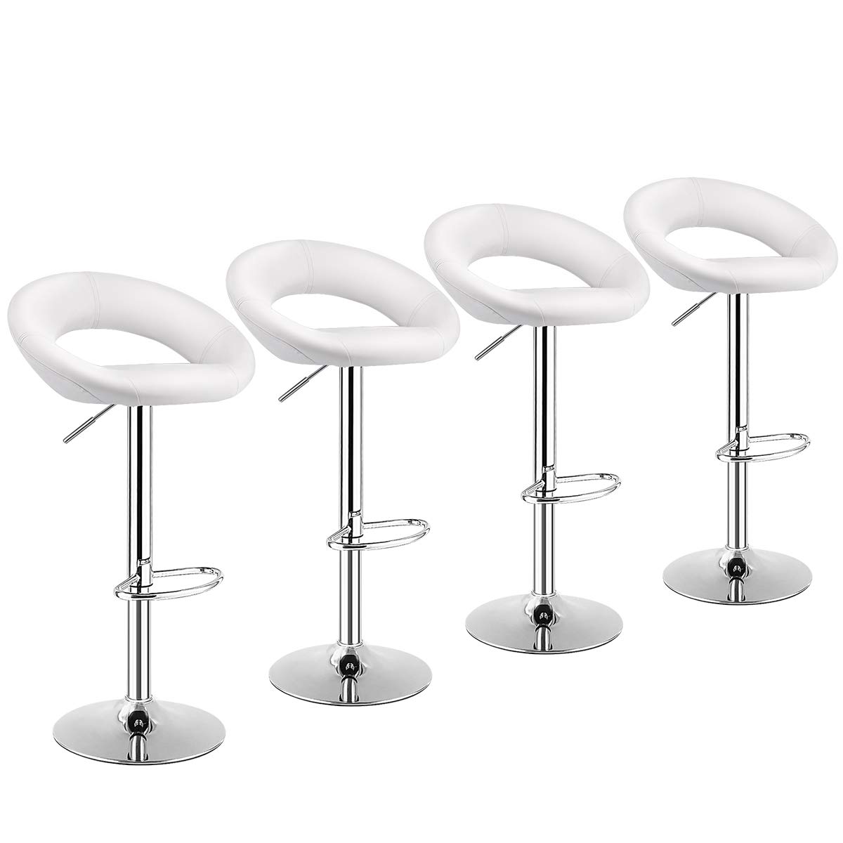 COSTWAY Bar Stools, Set of 4 Modern Swivel Adjustable Barstool, PU Leather Backless Stools, with Chrome Plated Footrest and Base, for Kitchen, Bistro, Pub, White