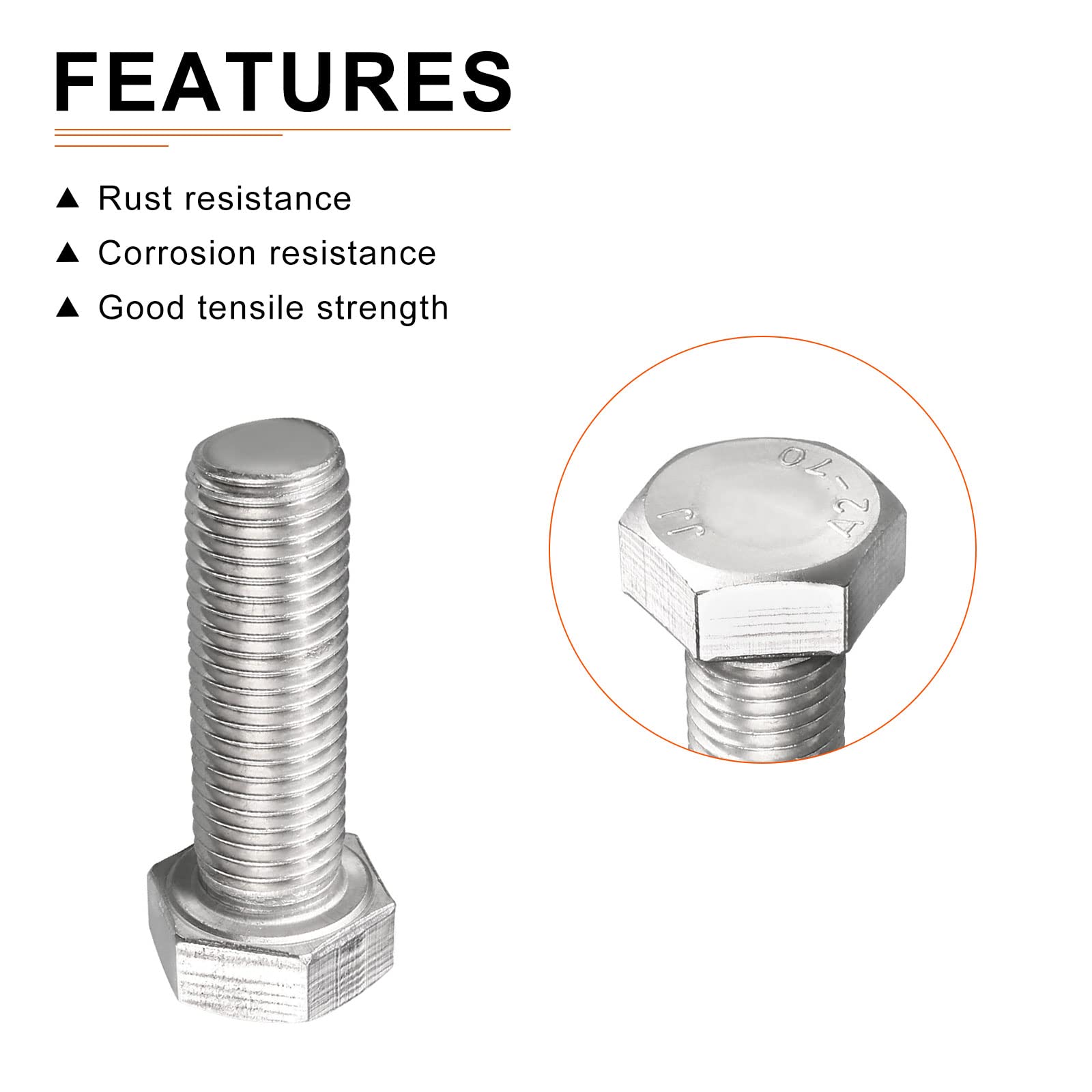 DTGN M16x50mm(DxH) Hex Bolts - 4Pack - Good for Machine Tools - 304 Stainless Steel Hexagon Head Screws