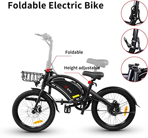 DYU Electric Bike for Adults Foldable 20" Rubber Tire Electric Bicycle with LCD Display, 36V 10AH Battery, 3 Ebike Modes,Adjustable Seat Height