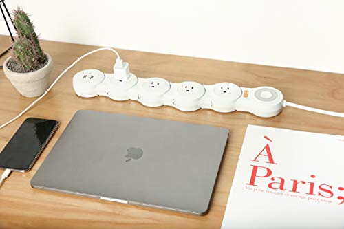 Flexible Surge Protector Power Strip, 6 Feet Long Cord 4 Outlets 2 USB (10V/13amp Flat Plug) with Overload Protection Extension Cord,Suitable for Home Office Travel,White