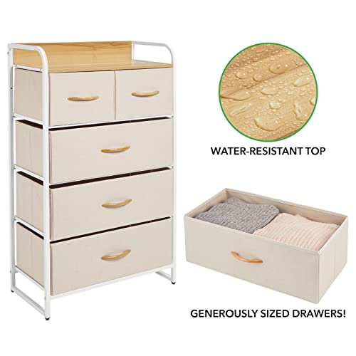 mDesign Tall Dresser Storage Chest - Vanity Furniture Cabinet Tower Unit for Bedroom, Office, and Closet - Textured Print - 5 Removable Drawers - Cream/White