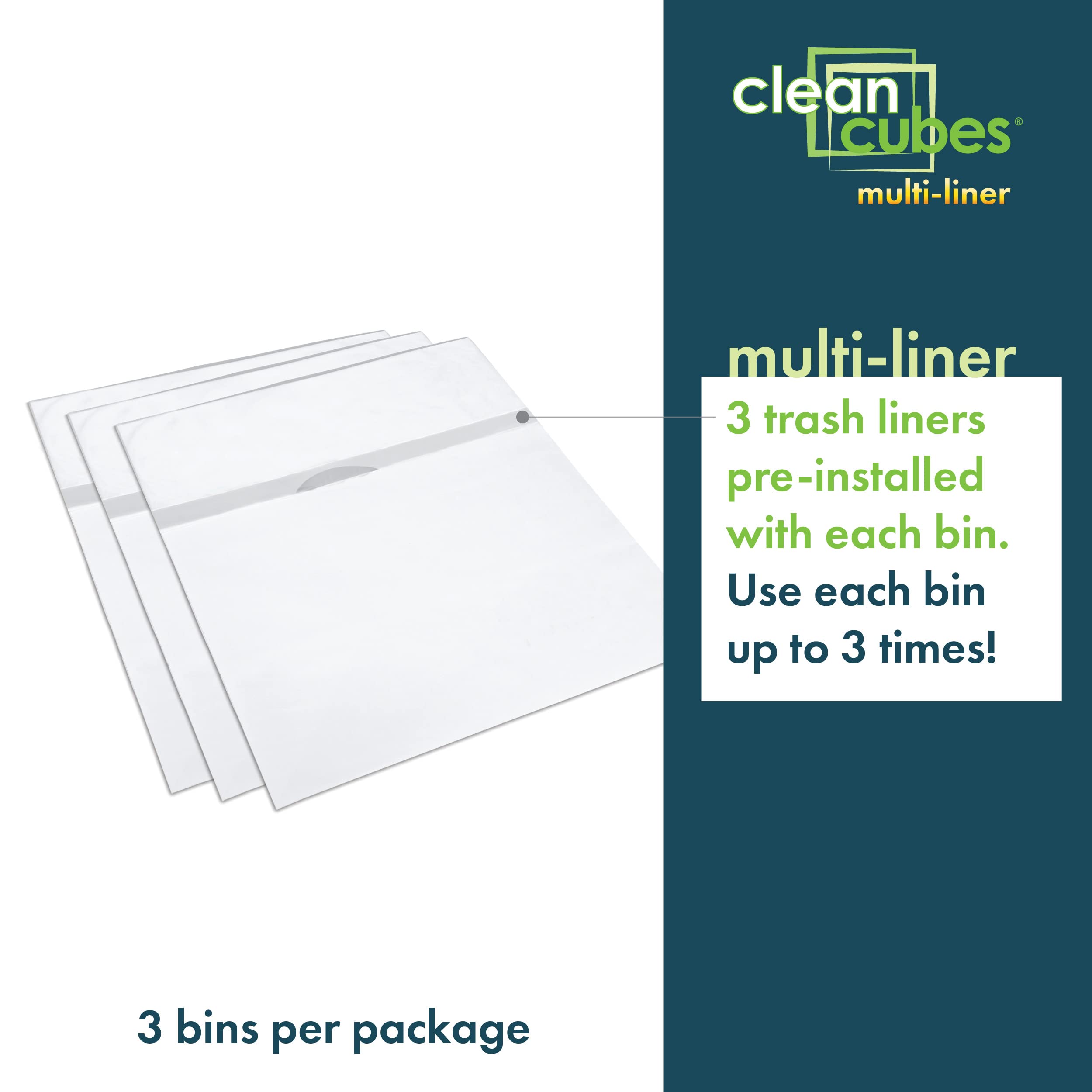 Clean Cubes 13 Gallon Multi-Liner Disposable Trash Cans (3-Pack). Reusable Garbage and Recycling Bins for Parties, Events, and More (White - 18" Tall x 14" Wide 10" Deep)