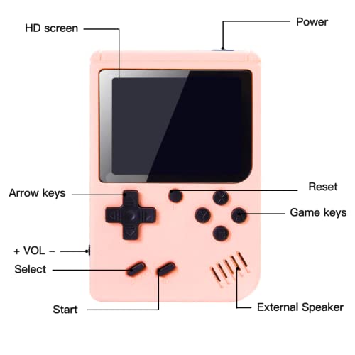 Built-in 500 Classic Games Support 8-bit FC games Handheld Retro Video Game Console Gameboy Kids Gifts (Pink)