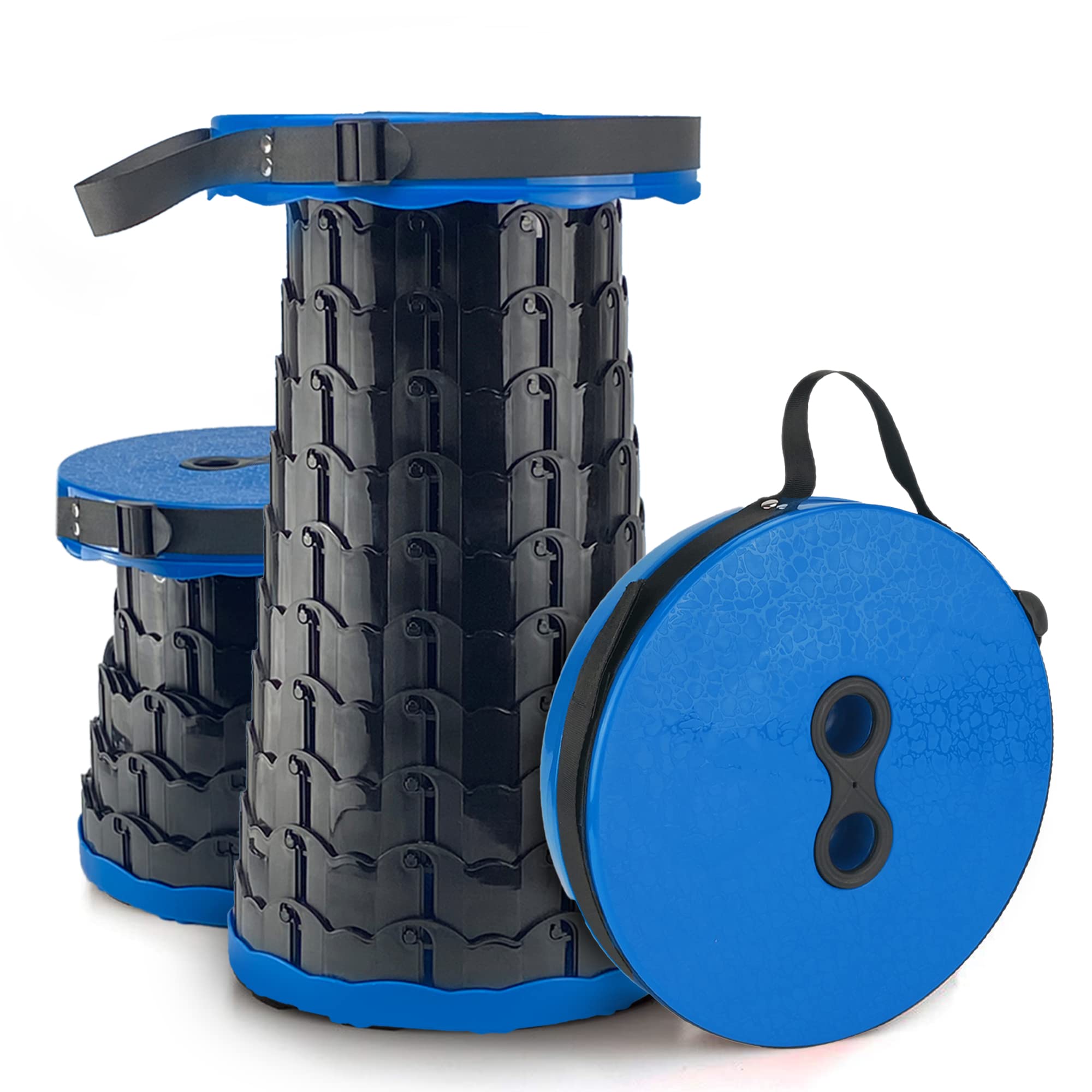 Daanphe Blue Upgraded Portable Folding Stool for Adults, Lightweight and Strudy Collapsible Stool, Retractable Telescoping seat with Adjustable Strap and Used for Camping, Fishing, Hunting, and BBQ.