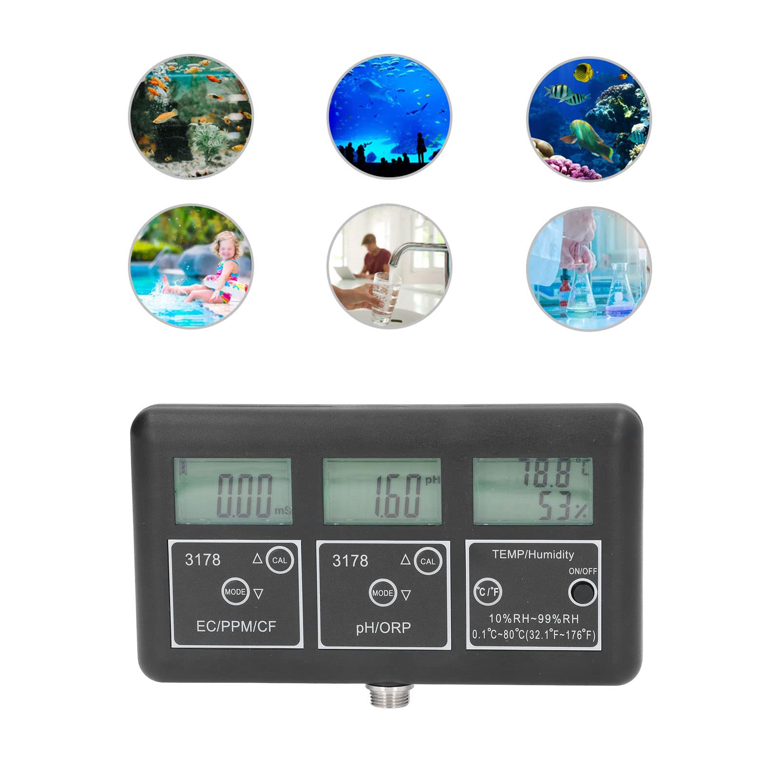 EVGATSAUTO Water Test Meter, Display 3 Results PH ORP EC TDS CF 7 in 1 Test Water Quality Monitor for Mining Agriculture Glassfish Pond (US Plug 110V)