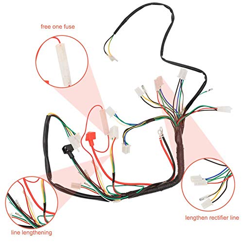 Quad Wire Harness Complete Electrics Stator Coil CDI Wiring Harness Solenoid Relay Spark Plug for 4 Wheelers Stroke ATV 50cc 70cc 90cc 110cc 125cc Pit Quad Dirt Buggy Bike Go Kart Parts
