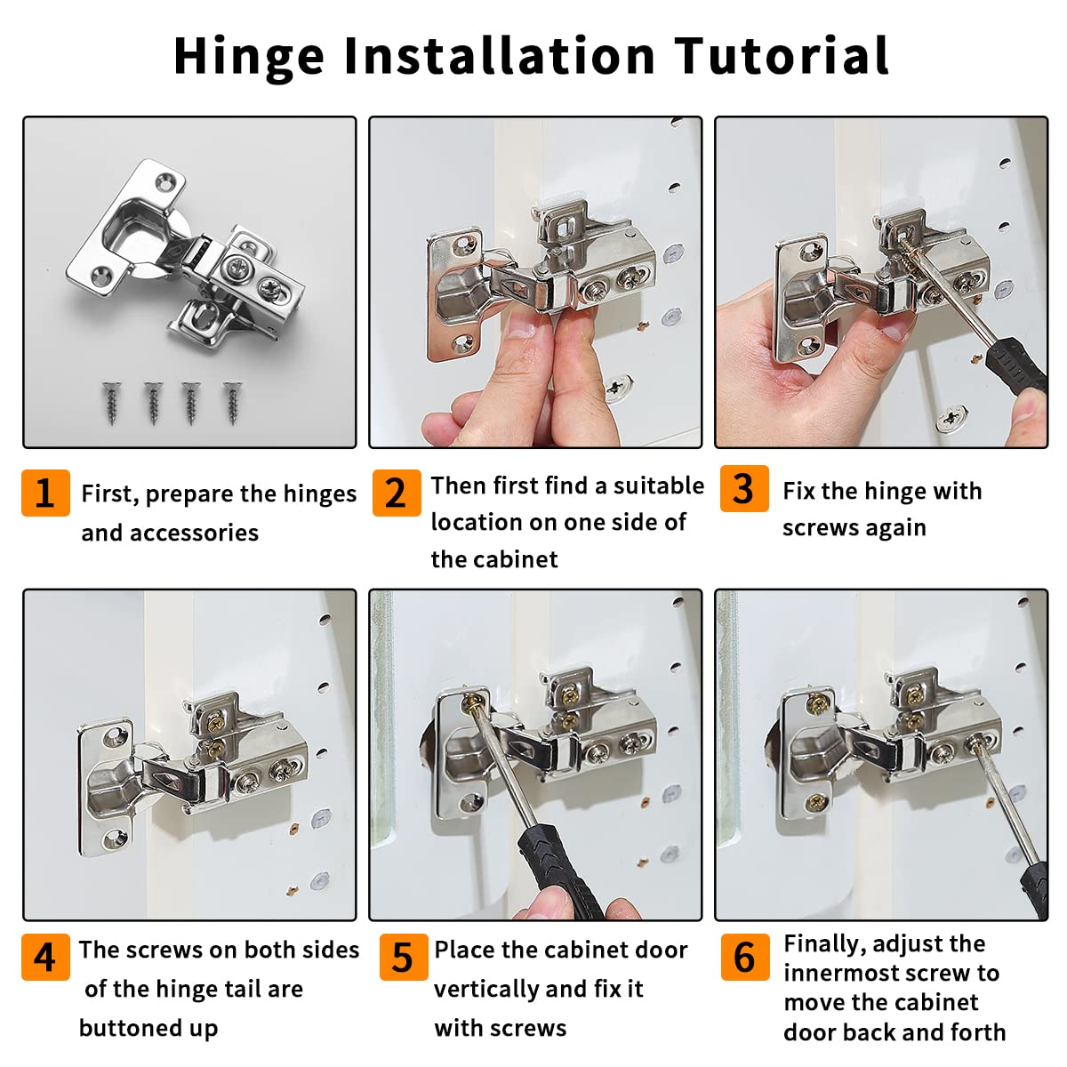 Cabinet Hinges 2 Pack (1 Pair), Evanda Stainless Steel Overlay Soft Close Hinges for Kitchen Cabinets, 1/2 inch Self Closing Door Hinges with Mounting Screws, Damper-3 Way Adjustability