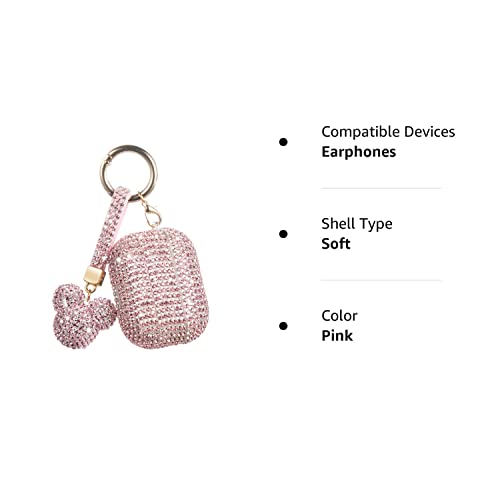 Luxurious Shining Rhinestone Diamante Apple AirPods Pro Case, Bling Sparkle Protective Cover Carrying Mickey Ball Keychain for Airpods Pro,Shockproof Anti-Scratch Anti-dust (Pink)