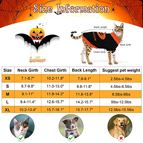 HUMLANJ 2 Packs Halloween Cat Sweater Turtleneck Knitted Pumpkin Sweaters for Cats Only Kitten Kitty Skull Sweater Warm Winter Knit Pullover Knitwear