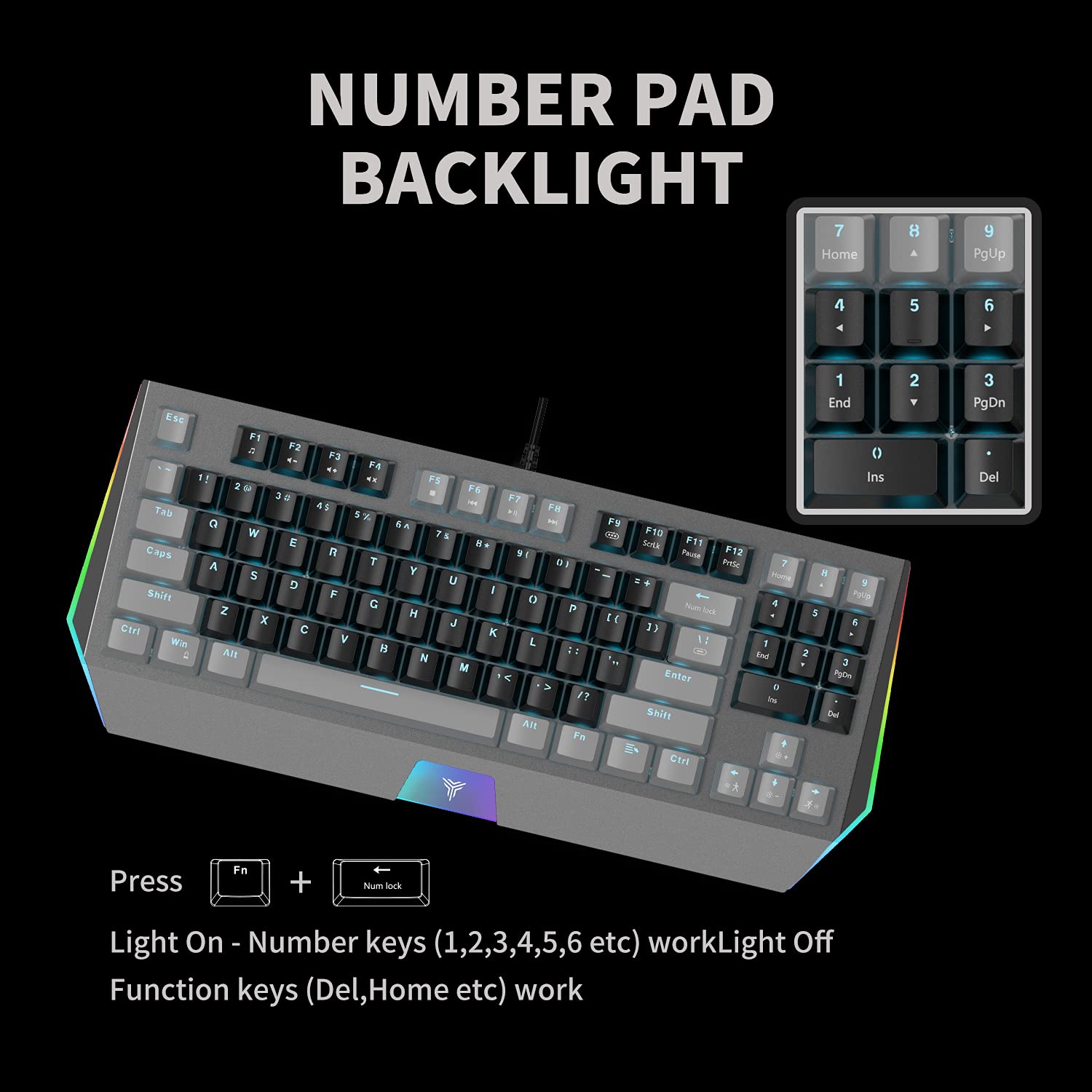 CIY Mechanical Gaming Keyboard, RGB Backlit Ultra-Compact 89 Keys Gaming Keyboard with Hot-Swappable Switch and Stand-Alone Arrow/Control Keys/Number Keys (Optical Switches)
