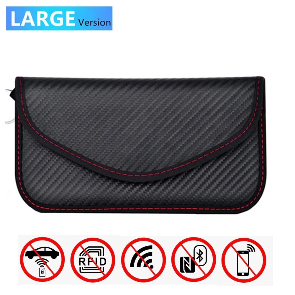 Cell Phone Faraday Bag, Sleeve, Pouch, Case, Holder, Device Shielding, RFID Signal Blocking, Key FOB Credit Card Anti Tracking/Spying GPS Black