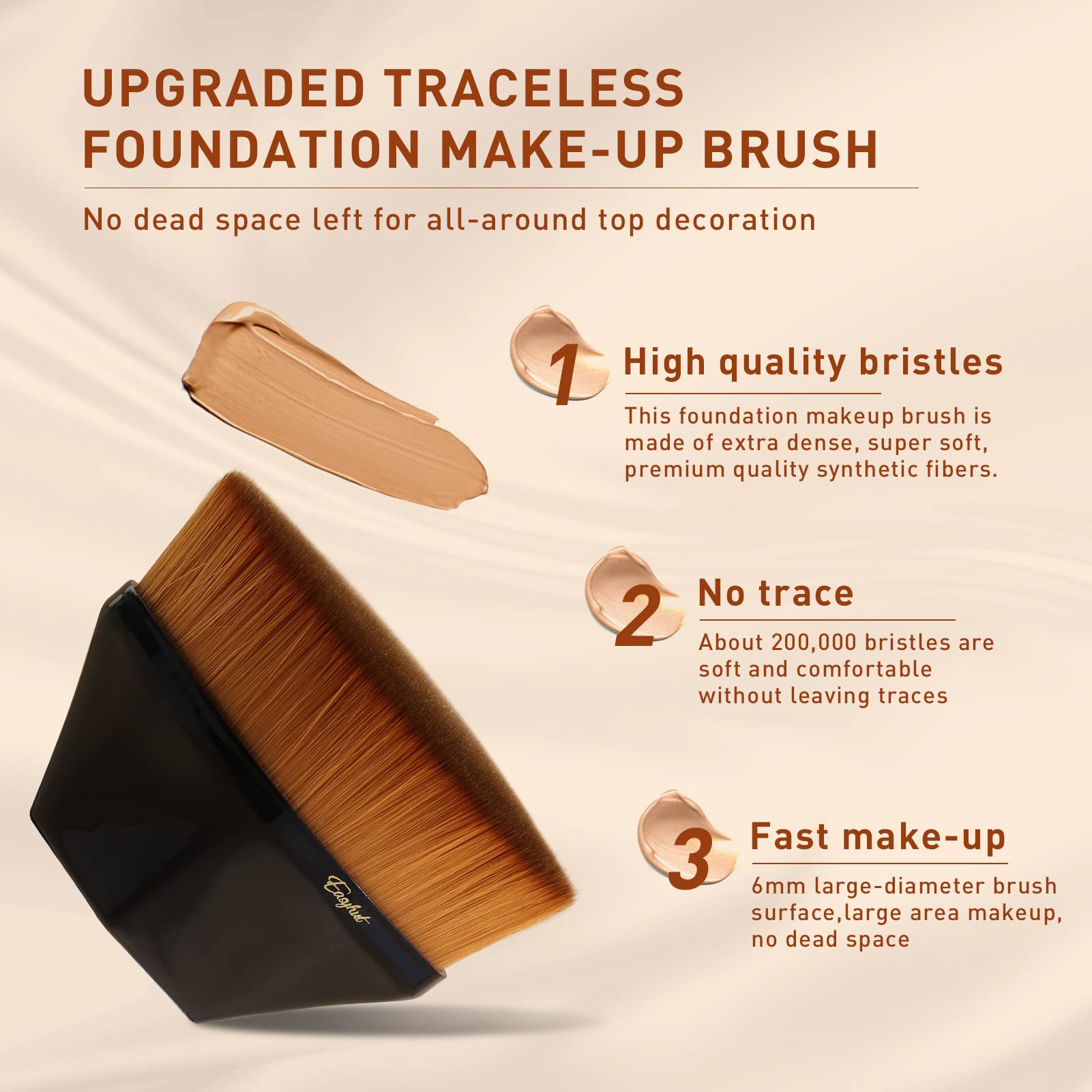 Foundation Makeup Brush Diamond-shaped Kabuki Brush Flat Top for Blending Liquid Cream or Flawless Powder Cosmetics with Storage Case, (black)