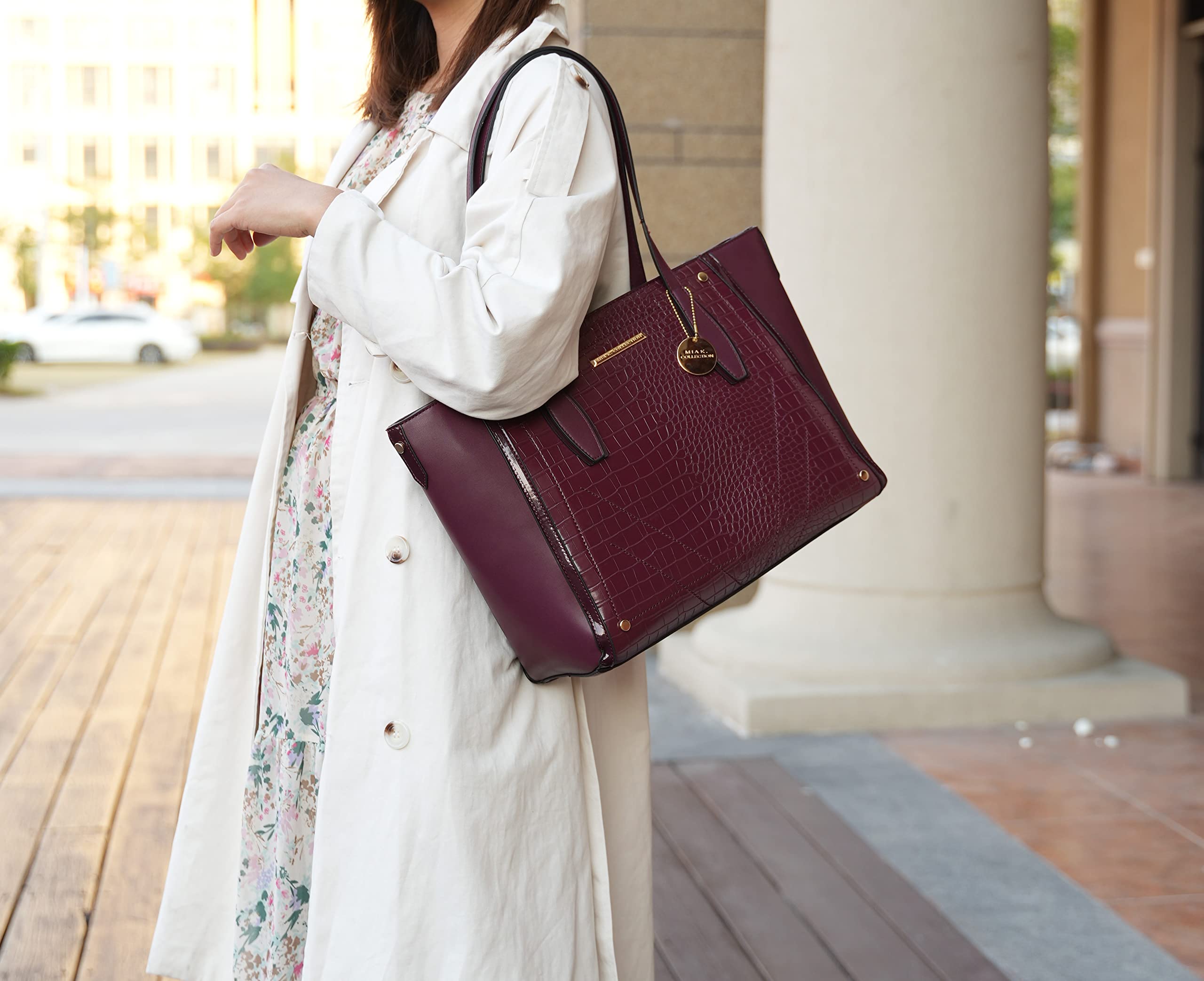 Mia K. Collection Shoulder Handbag for Women: Vegan Leather Tote-Satchel Bag, Top-Handle Purse, Ladies Pocketbook Brown
