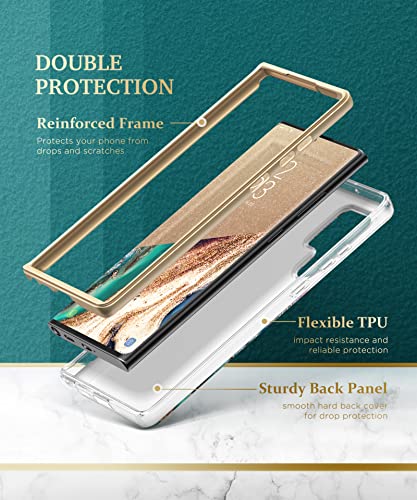 GVIEWIN Case for Samsung Galaxy S22 Ultra 5G 6.8", Military Grade 21ft Drop Test Shockproof, [No Built-in Screen Protector] Marble Hard Durable Protective Cover 2022(Drift Sand/Brown)
