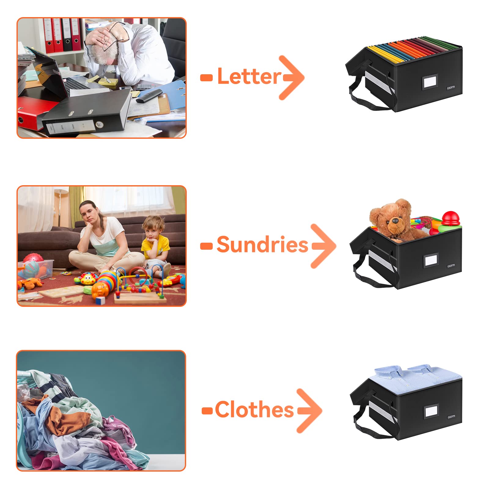 CACFTII Fireproof Document Box with Lock Double Layer Portable File Box with Handle Collapsible File Organizer Lock Box for Hanging Letter/Legal Size Folder/Certificate No Key Required(1 Pack)