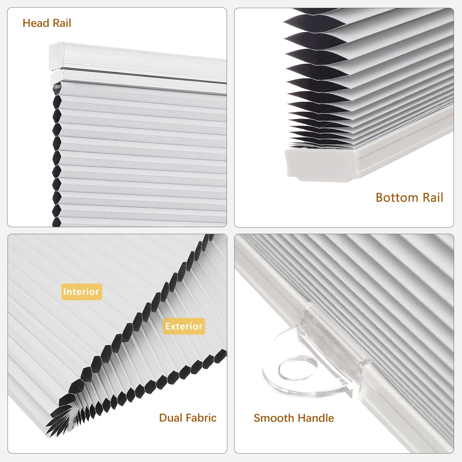 Changshade Custom Top Down Bottom Up Cellular Shades Cordless Blackout, Honeycomb Blinds Room Darkening Window Shades, 1.5" Cell Pleated for Office,Bedroom, Child, Bathroom, Easy to Install,White