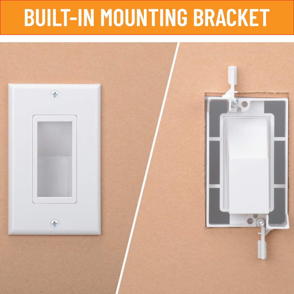Recessed Cable Wall Plate 4 Pack Integrated Mounting Bracket, Bottom Opening Wall Plate Cable Pass Through for Speaker Wires, Coaxial Cables, HDMI Cables and Networking Cables WI1009-4